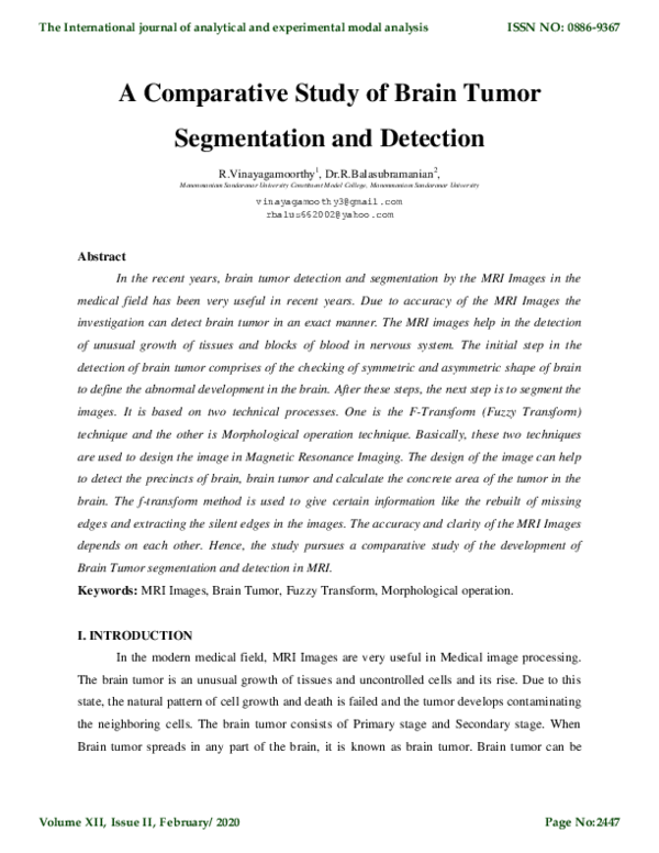 (PDF) A Comparative Study of Brain Tumor Segmentation and Detection (PDF) A Comparative Study of Brain Tumor Segmentation and Detection