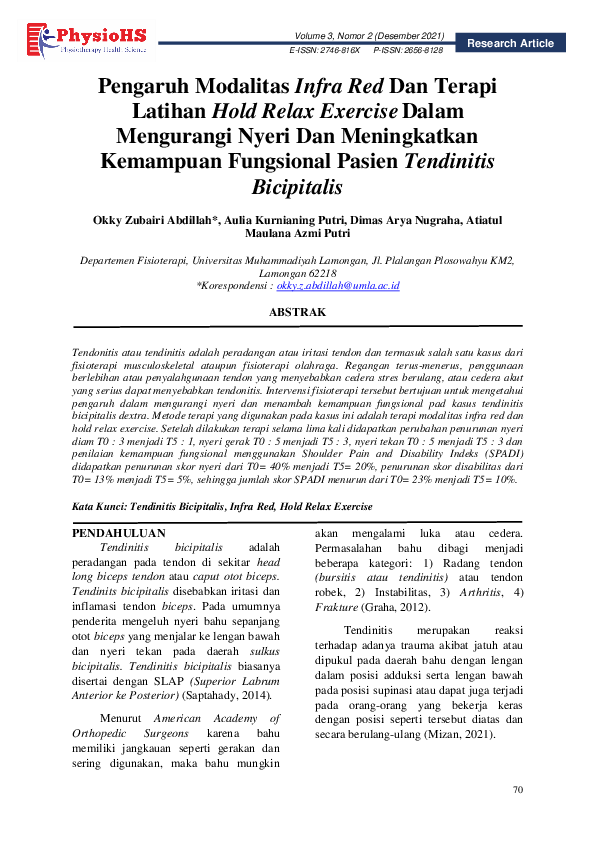 (PDF) Pengaruh Modalitas Infra Red Dan Terapi Latihan Hold Relax ...