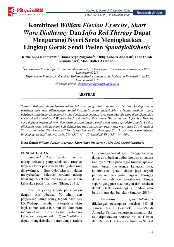 (PDF) Kombinasi William Flexion Exercise, Short Wave Diathermy Dan Infra Red Therapy Dapat ...