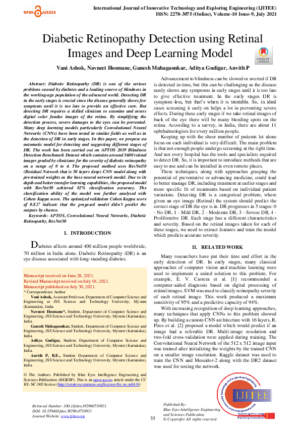 (PDF) Diabetic Retinopathy Detection using Retinal Images and Deep Learning Model