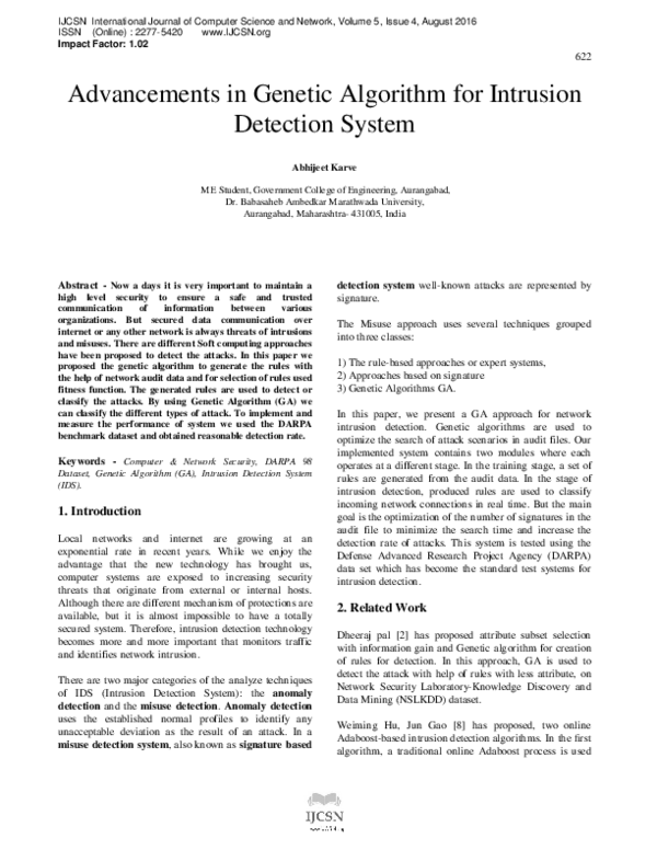 (PDF) Advancements in Genetic Algorithm for Intrusion Detection System (PDF) Advancements in Genetic Algorithm for Intrusion Detection System