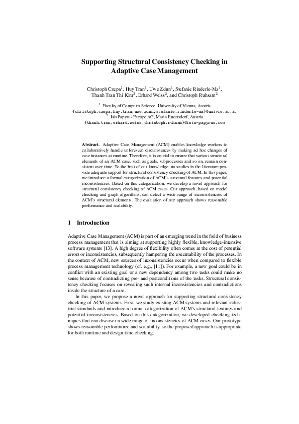 (PDF) Supporting Structural Consistency Checking in Adaptive Case Management
