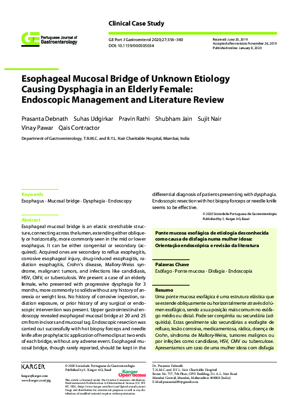 (PDF) Esophageal Mucosal Bridge of Unknown Etiology Causing Dysphagia ...
