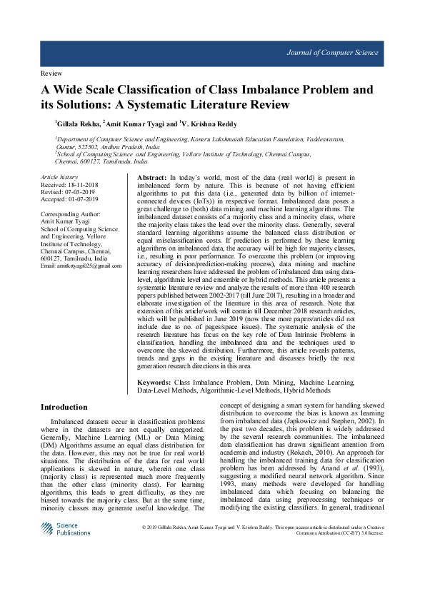 (PDF) A Wide Scale Classification of Class Imbalance Problem and its Solutions: A Systematic ...