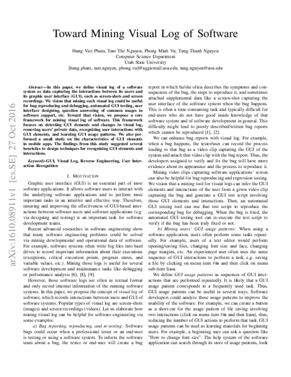 (PDF) Toward Mining Visual Log of Software