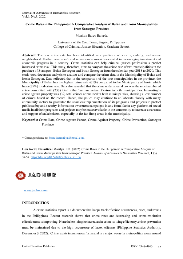 (PDF) Crime Rates in the Philippines: A Comparative Analysis of Bulan ...