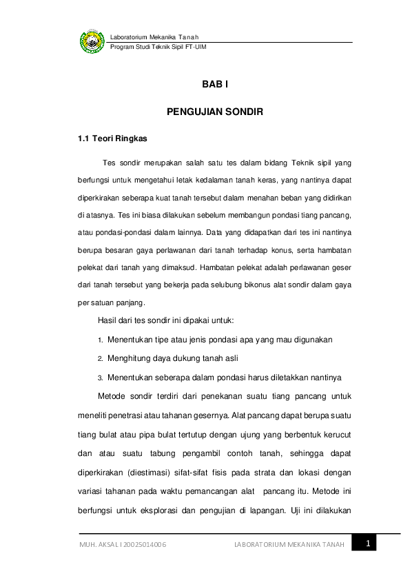 (PDF) LAPORAN HASIL UJI SONDIR (PDF) LAPORAN HASIL UJI SONDIR