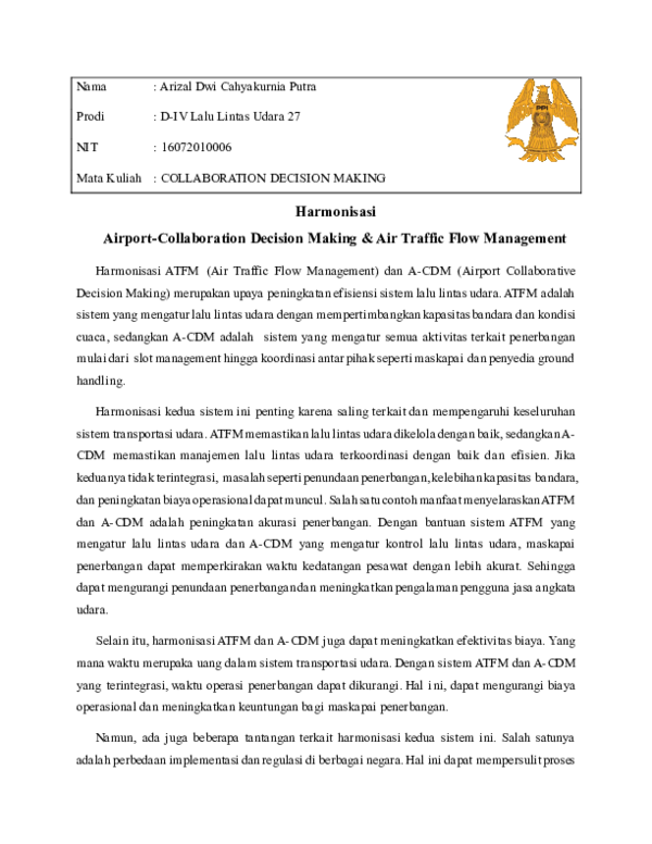 (PDF) Harmonisasi Airport-Collaboration Decision Making & Air Traffic ...