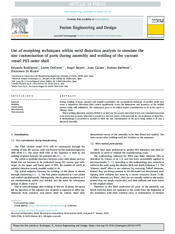 (PDF) Use of morphing techniques within weld distortion analysis to simulate the size ...