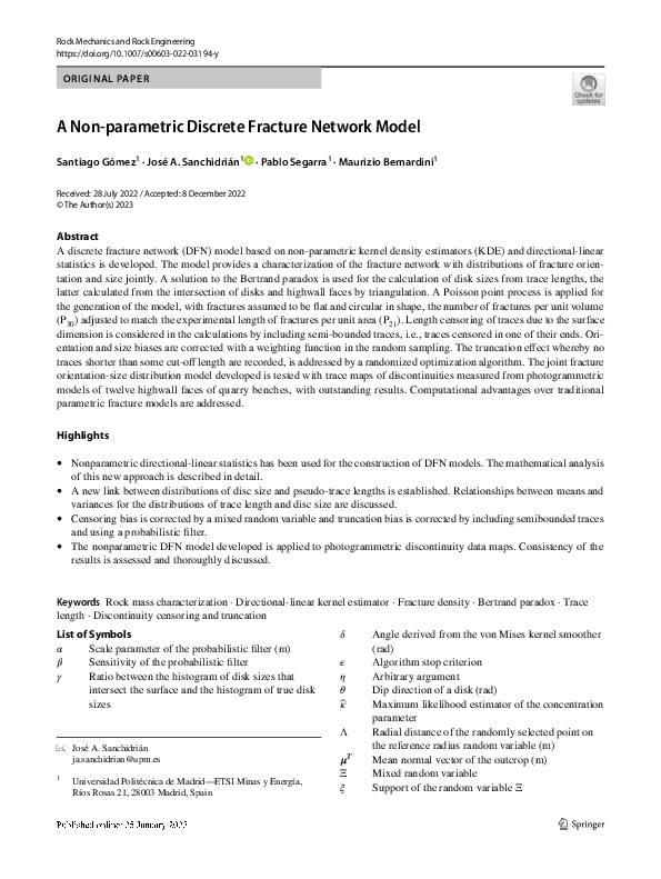 Pdf A Non Parametric Discrete Fracture Network Model