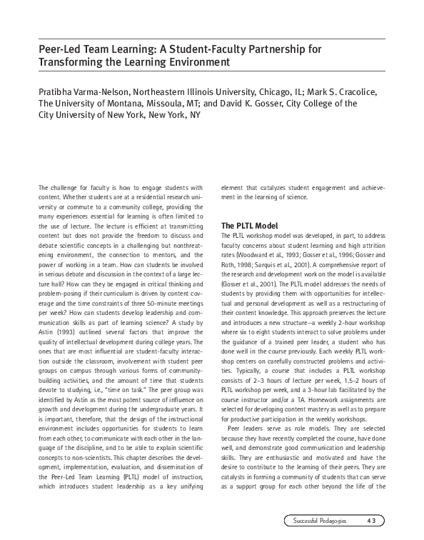 (PDF) Peer-Led Team Learning : A Student-Faculty Partnership for ...