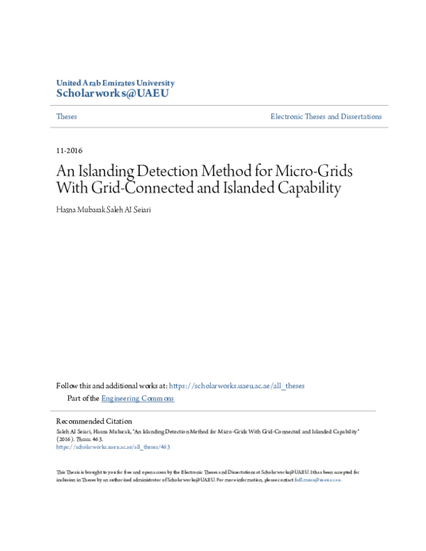 Pdf An Islanding Detection Method For Micro Grids With Grid Connected And Islanded Capability