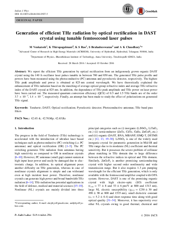 (PDF) Generation of efficient THz radiation by optical rectification in ...