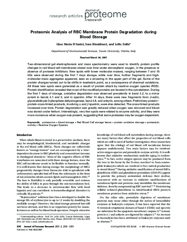 (PDF) Proteomic Analysis of RBC Membrane Protein Degradation during ...