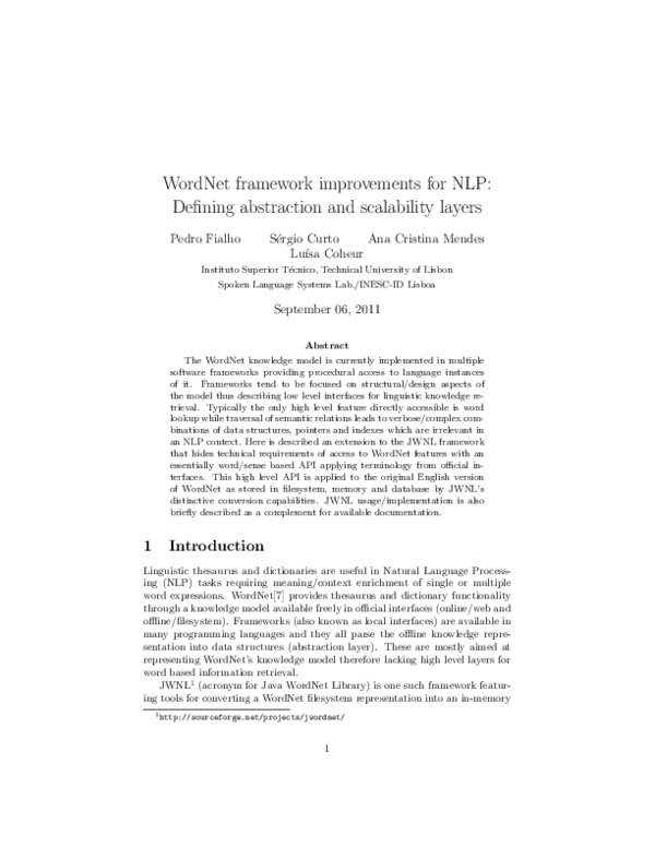Wordnet Framework Improvements For Nlp Defining Abstraction And Scalability Layers
