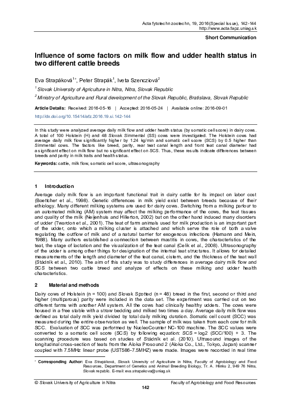 (PDF) Influence of some factors on milk flow and udder health status in two different cattle breeds