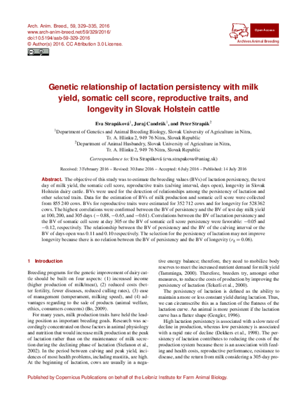 (PDF) Genetic relationship of lactation persistency with milk yield, somatic cell score ...