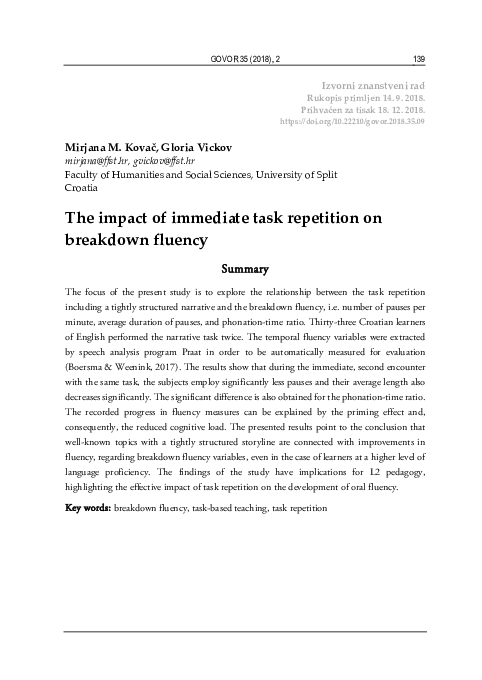 (PDF) The impact of immediate task repetition on breakdown fluency