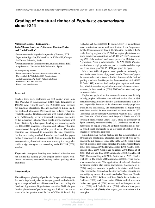 (PDF) Grading of structural timber of Populus × euramericana clone I-214