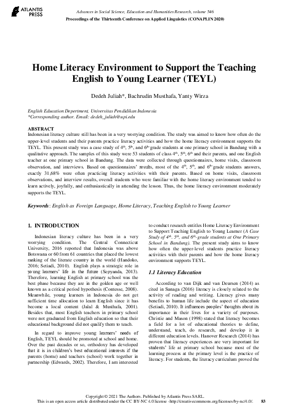 (PDF) Home Literacy Environment to Support the Teaching English to ...