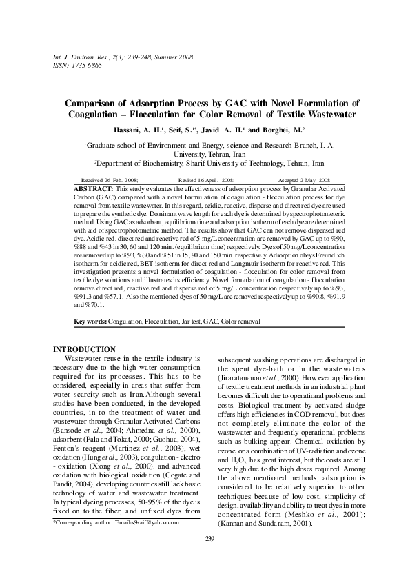 (PDF) Comparison of Adsorption Process by GAC with Novel Formulation of Coagulation ...