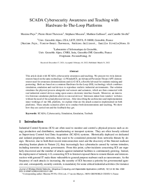 (PDF) SCADA Cybersecurity Awareness and Teaching with Hardware-In-The ...