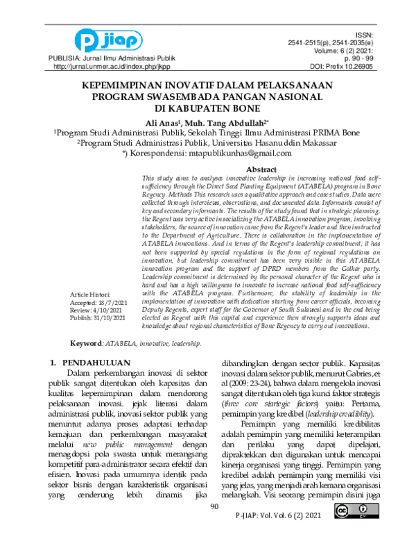 (PDF) Kepemimpinan inovatif dalam pelaksanaan program swasembada pangan ...