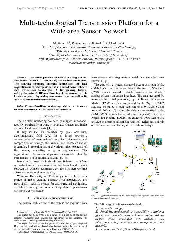 (PDF) Multi-technological Transmission Platform for a Wide-area Sensor ...