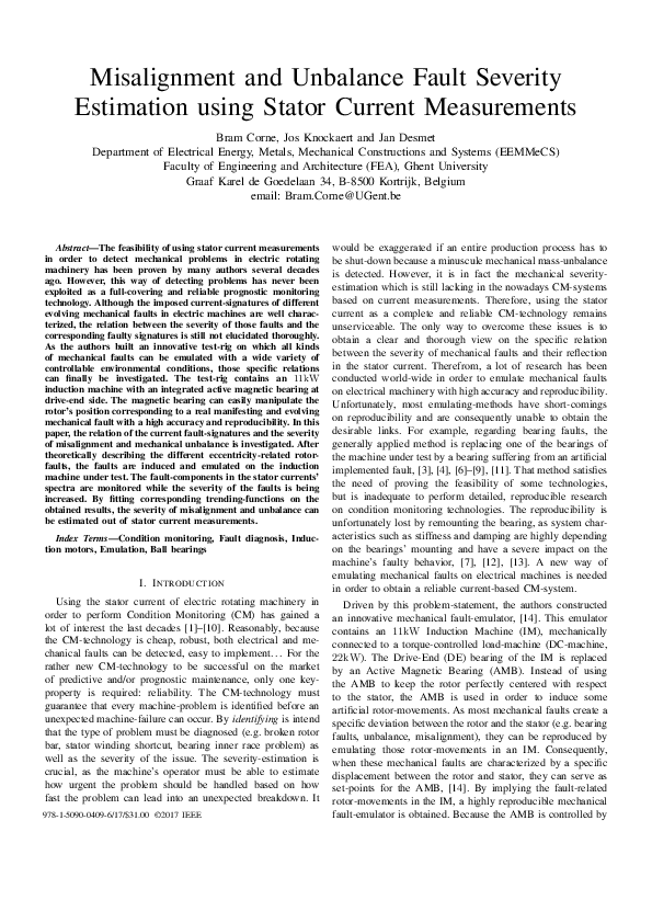(PDF) Misalignment and unbalance fault severity estimation using stator current measurements