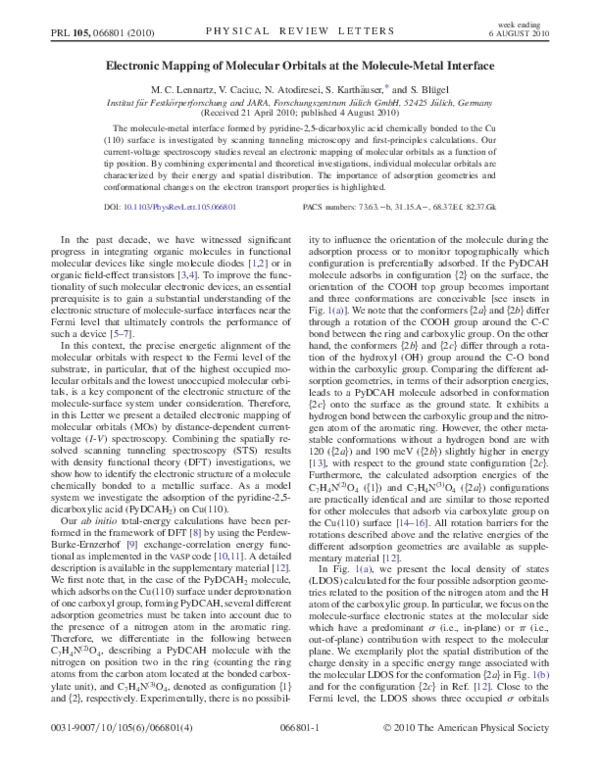 (PDF) Electronic Mapping of Molecular Orbitals at the Molecule-Metal ...