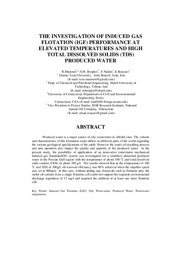 (PDF) The Investigation of Induced Gas Flotation (Igf) Performance at ...