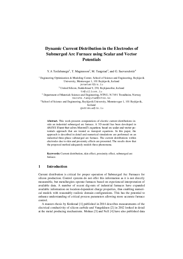 (PDF) Dynamic Current Distribution in the Electrodes of Submerged Arc Furnace Using Scalar and ...