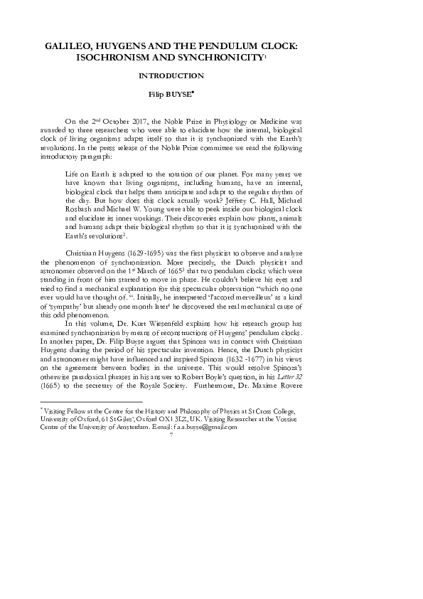 (PDF) Galileo, Huygens and the Pendulum Clock: Isochronism and ...
