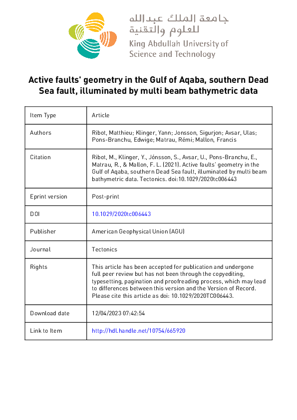 (PDF) Active Faults' Geometry in the Gulf of Aqaba, Southern Dead Sea ...