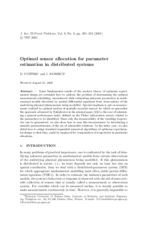 (PDF) Optimal sensor allocation for parameter estimation in distributed systems
