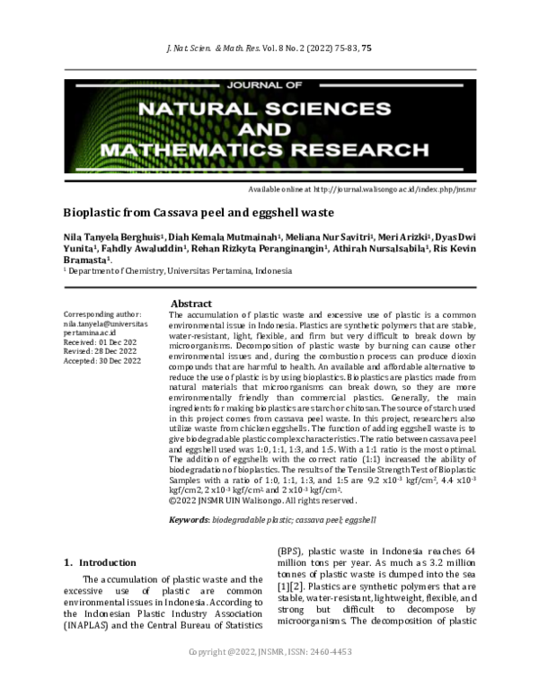 (PDF) Bioplastic from Cassava peel and eggshell waste