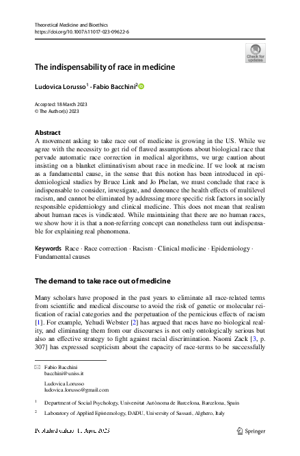 (PDF) The Indispensability of Race in Medicine