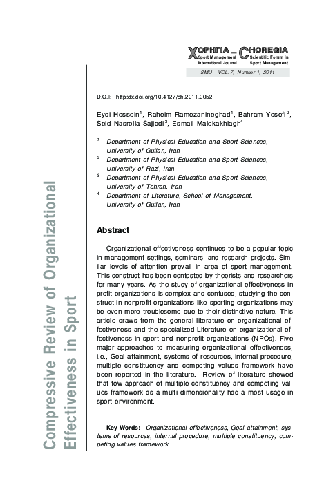 (PDF) Compressive Review of Organizational Effectiveness in Sport