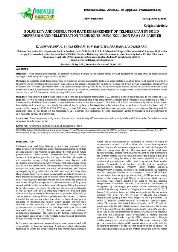 (PDF) SOLUBILITY AND DISSOLUTION RATE ENHANCEMENT OF TELMISARTAN BY ...