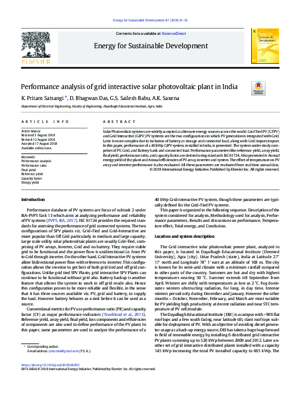 (PDF) Performance analysis of a 190 kWp grid interactive solar ...