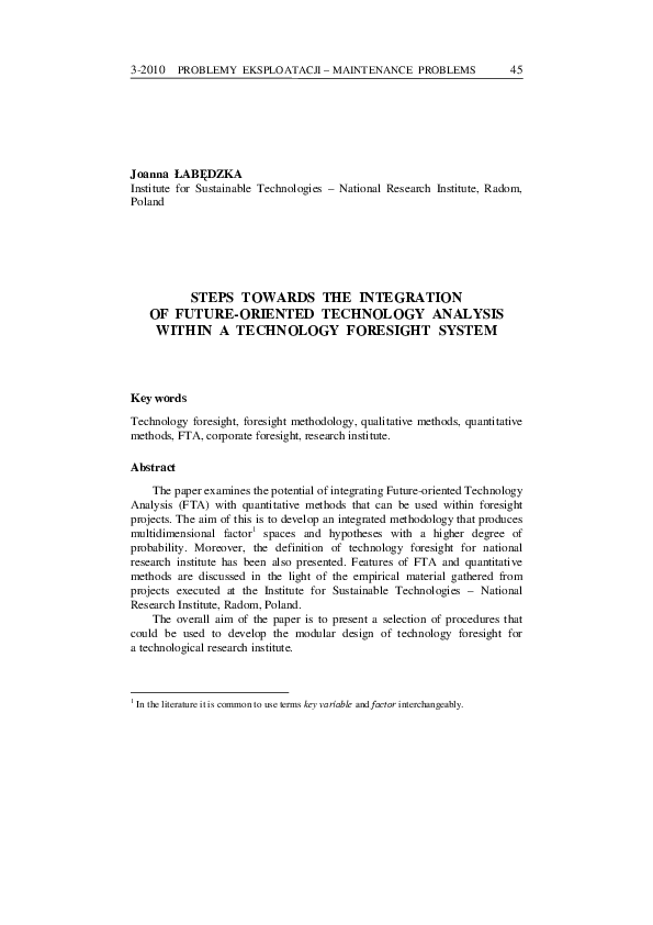 (PDF) Steps towards the integration of future-oriented technology ...
