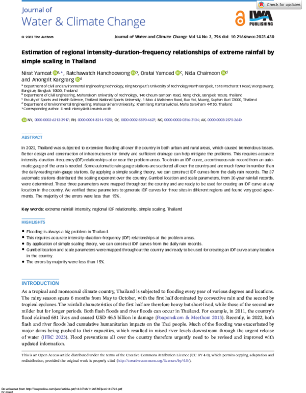 (PDF) Estimation of regional intensity–duration–frequency relationships of extreme rainfall by ...