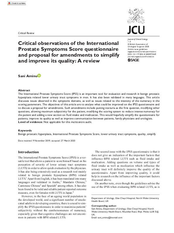 (PDF) Critical observations of the International Prostate Symptoms ...