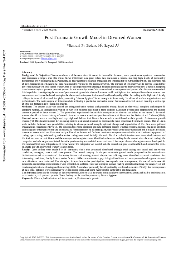 (PDF) Post Traumatic Growth Model in Divorced Women | ali sayadi - Academia.edu