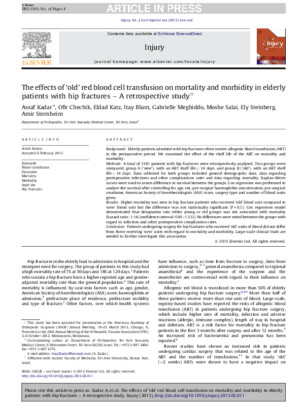 The effects of ‘old’ red blood cell transfusion on mortality and ...