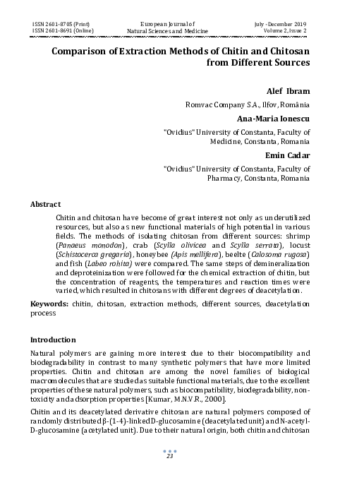 (PDF) Comparison of Extraction Methods of Chitin and Chitosan from Different Sources
