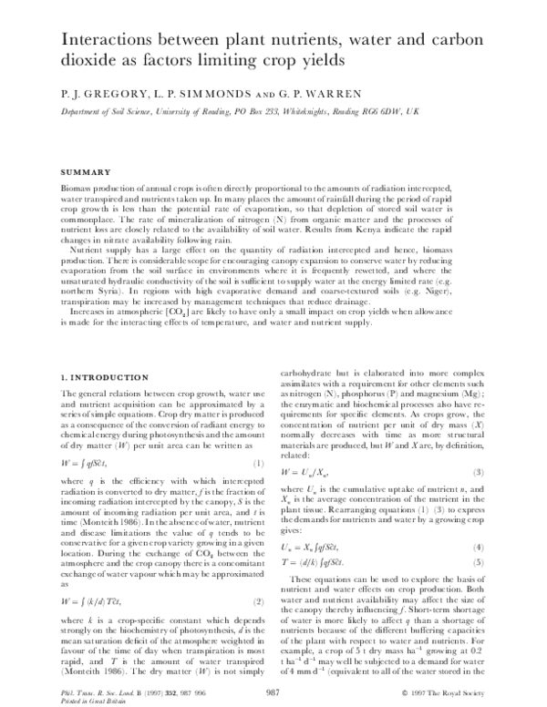 (PDF) Interactions between plant nutrients, water and carbon dioxide as ...