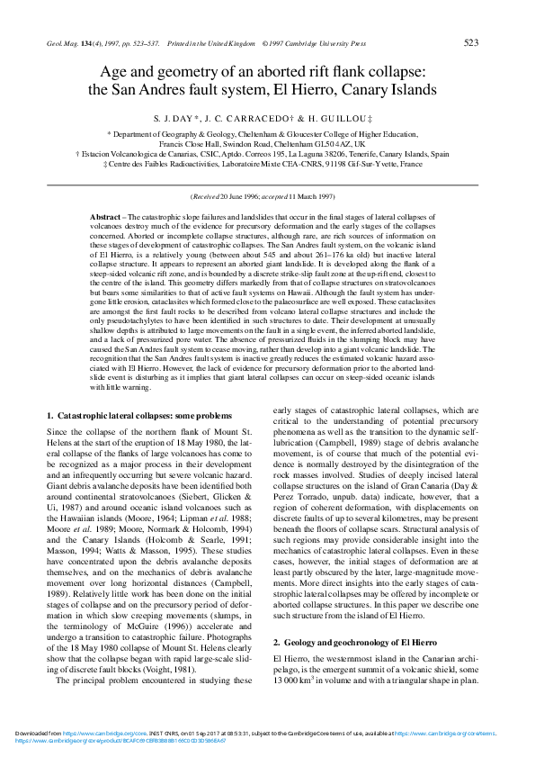 (PDF) Age and geometry of an aborted rift flank collapse: the San ...