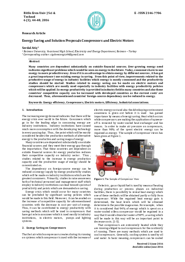 (PDF) Energy Saving and Solution Proposals Compressors and Electric Motors