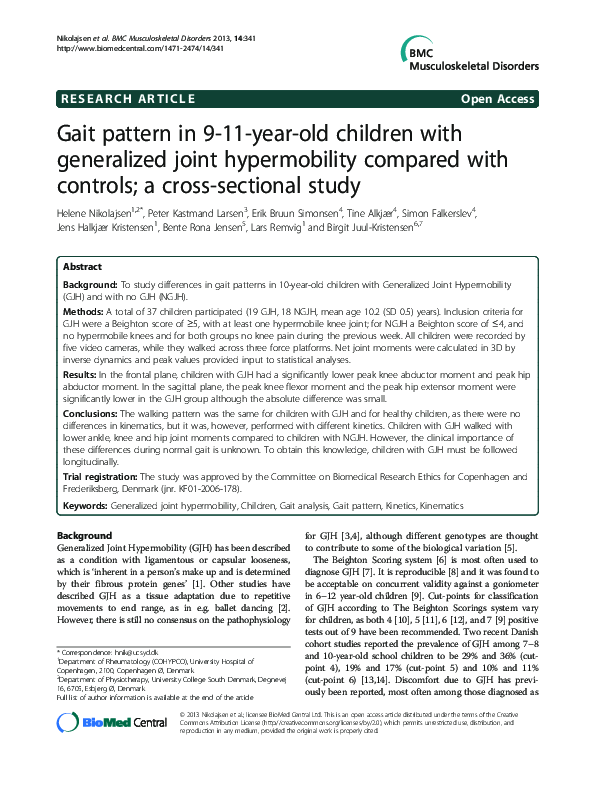 (PDF) Gait pattern in 9-11-year-old children with generalized joint ...
